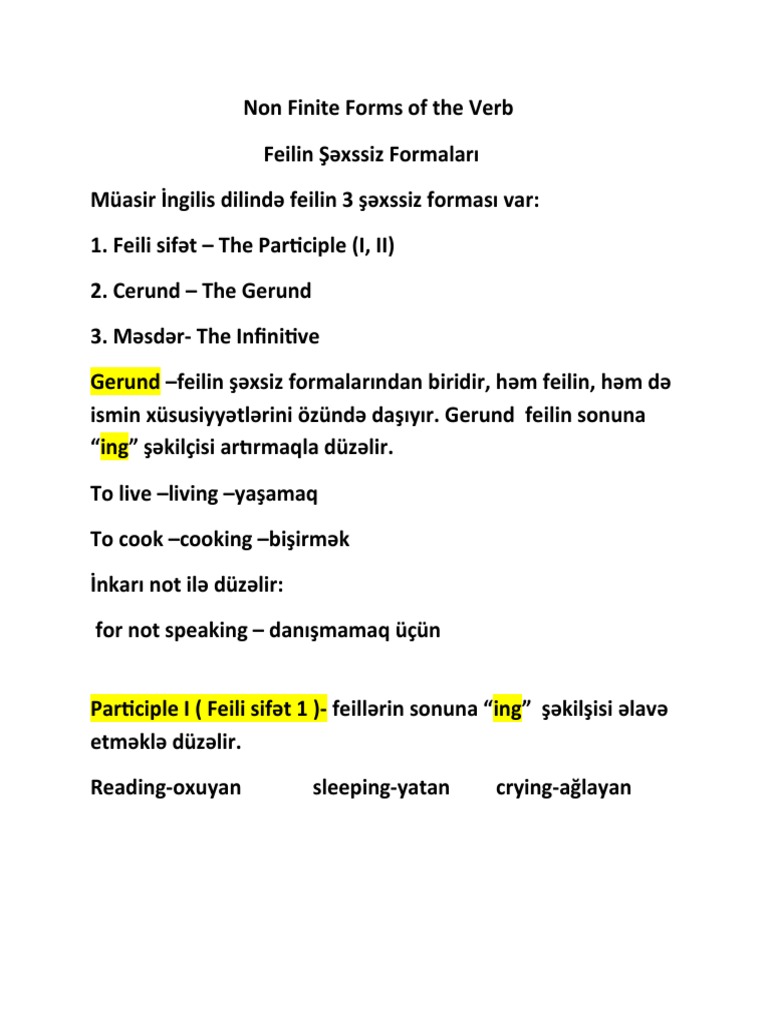 Non Finite Forms of The Verb | PDF