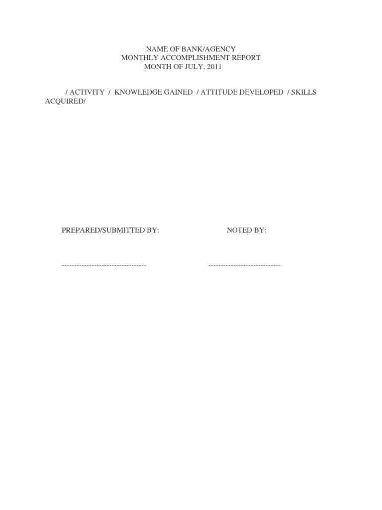 Format of Monthly Accomplishment Report | PDF | Internship | Job Hunting