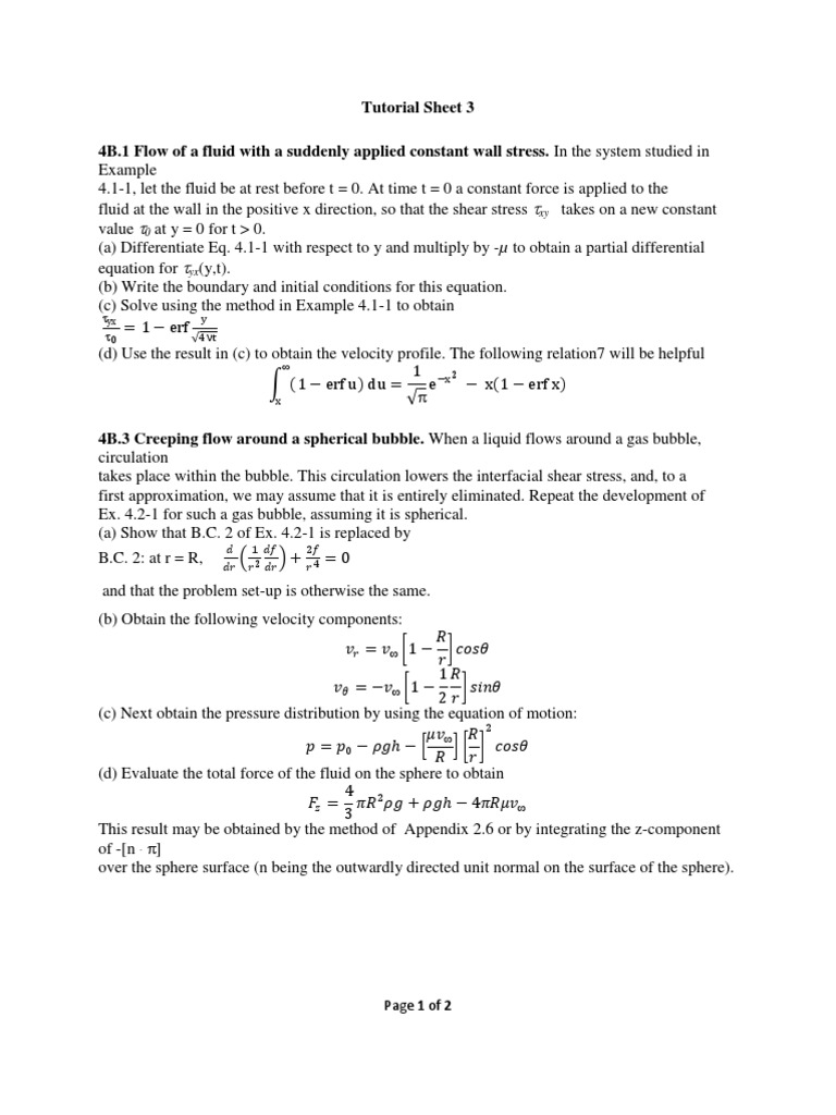Tutorial Sheet 3 | PDF | Fluid Dynamics | Sphere