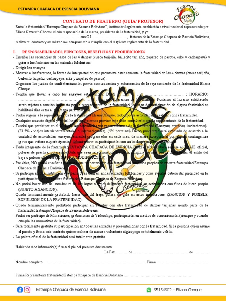 Contrato de Fraterno (Guía/ Profesor) : I. Responsabilidades, Funciones ...