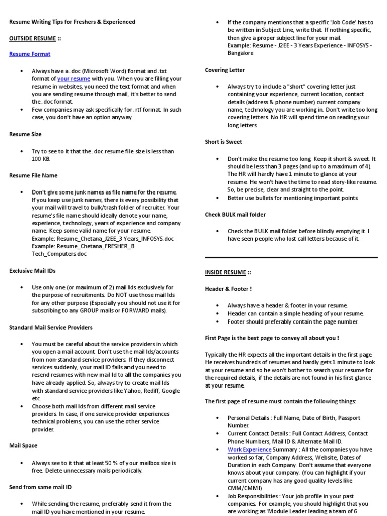 Infosys Resume Writing Guide | PDF | Résumé | Mail