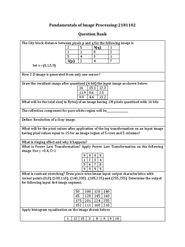 Question Bank | PDF | Data Compression | Filter (Signal Processing)