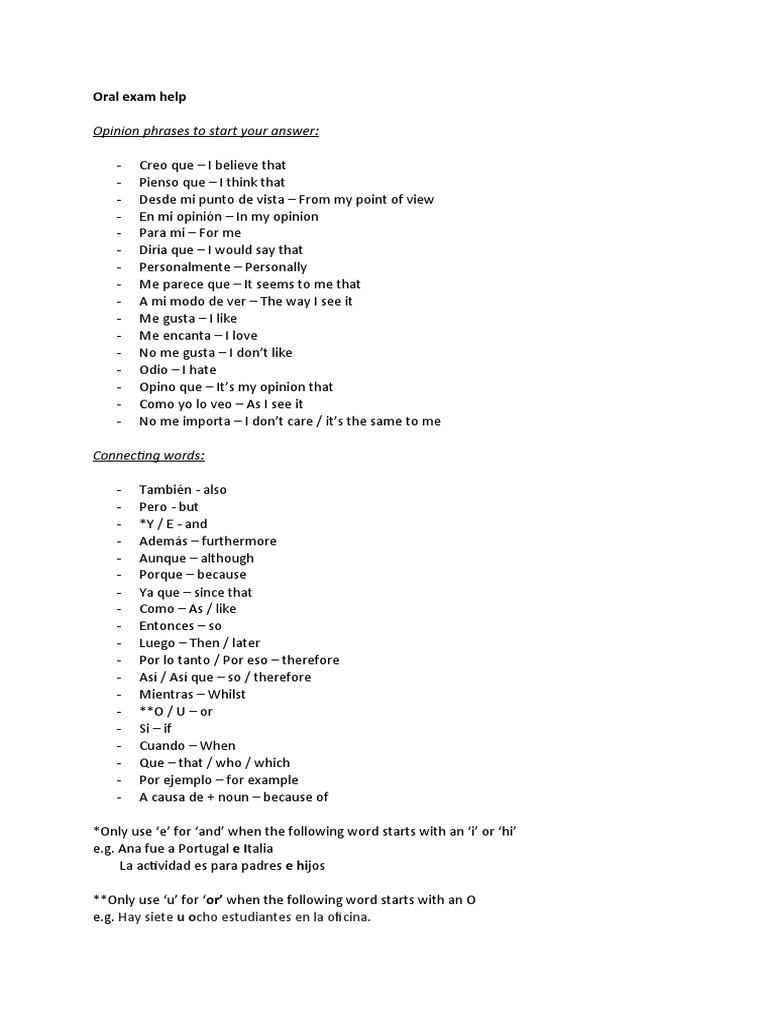 GCSE Spanish Oral Exam Guide | PDF | Question | Cognition