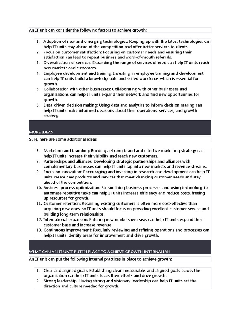 An IT Unit Can Consider The Following Factors To Achieve Growth | PDF ... An IT Unit Can Consider The Following Factors To Achieve Growth | PDF ...