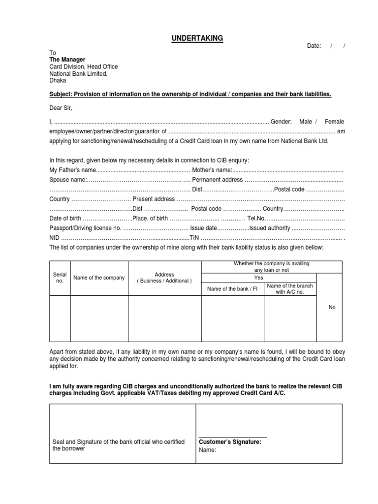 Cib Undertaking | PDF | Finance & Money Management