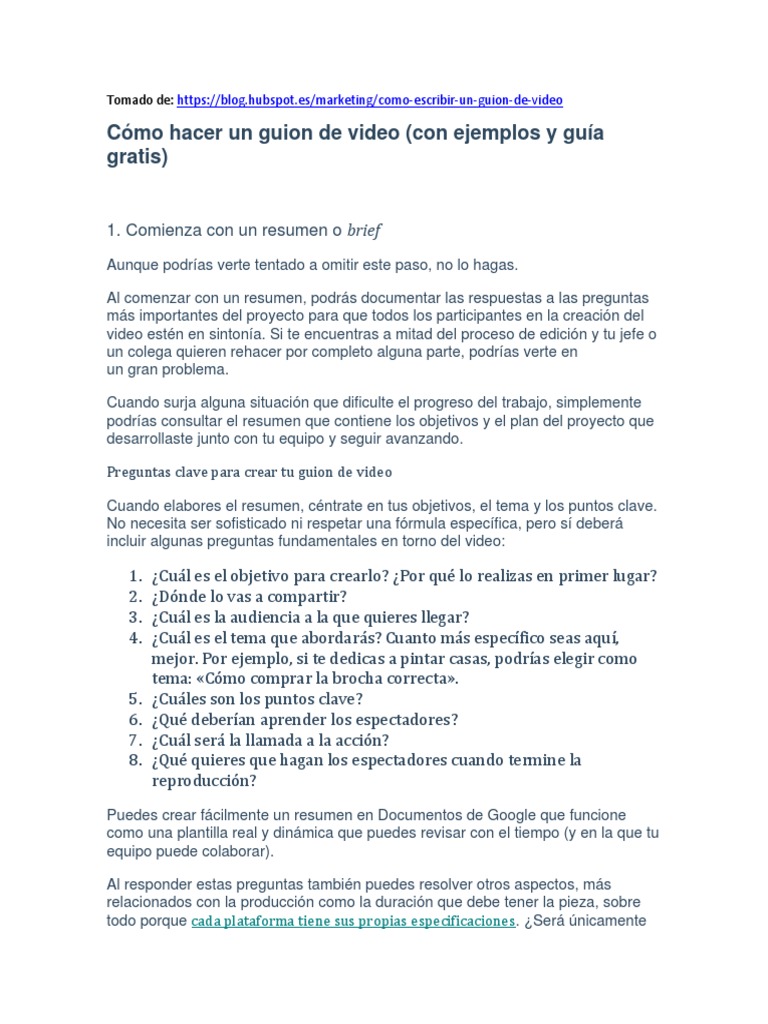Guion para video | PDF | Guión | Marketing