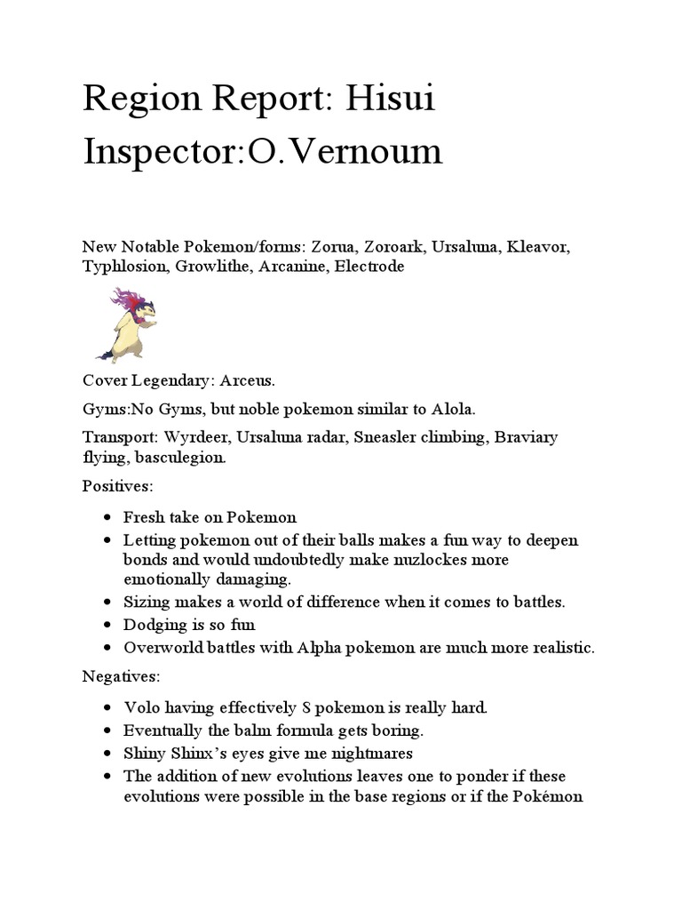 Hisui Region Pokémon Report & Review | PDF