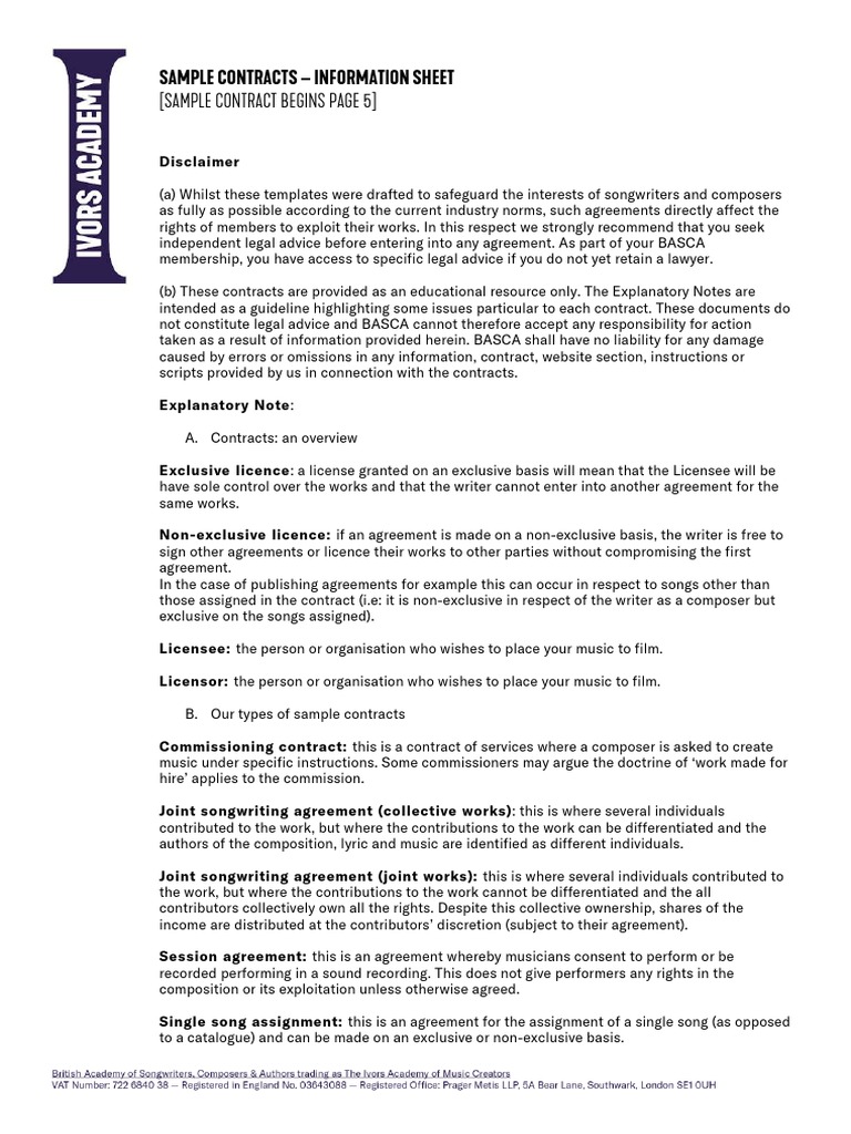 IvorsAcademy Sample Joint-Songwriting-Agreement Collective-Works 2015 ...