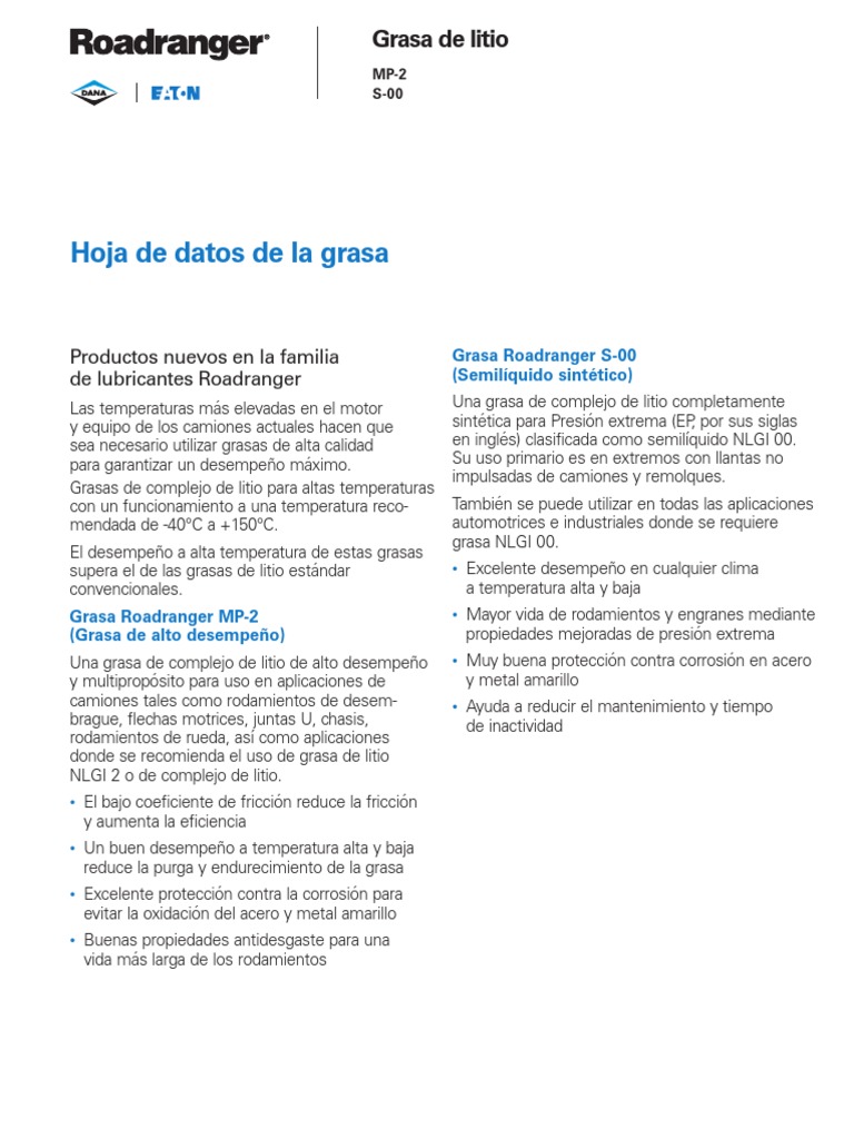 Hoja de Datos de La Grasa | PDF | Rodamiento (Mecánico) | Fricción