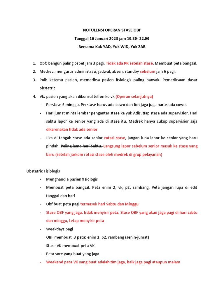 Rev - NOTULENSI OPERAN STASE OBF 17.01.23 | PDF