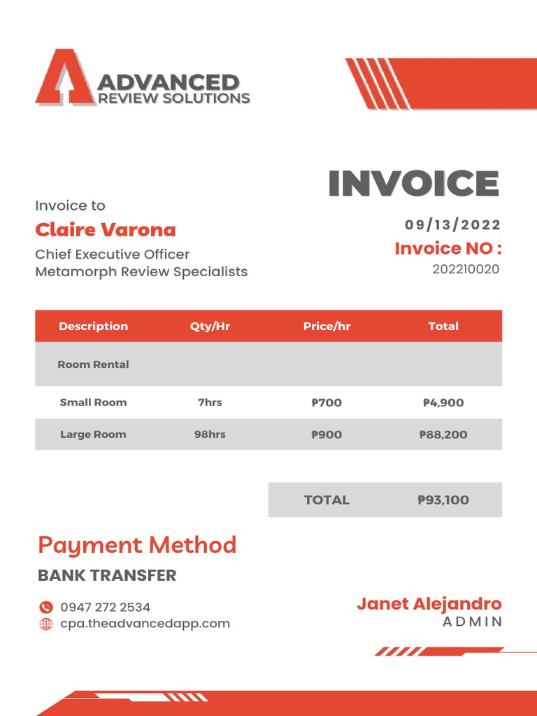 Advanced Billing for Metamorph (Room Rental) | PDF