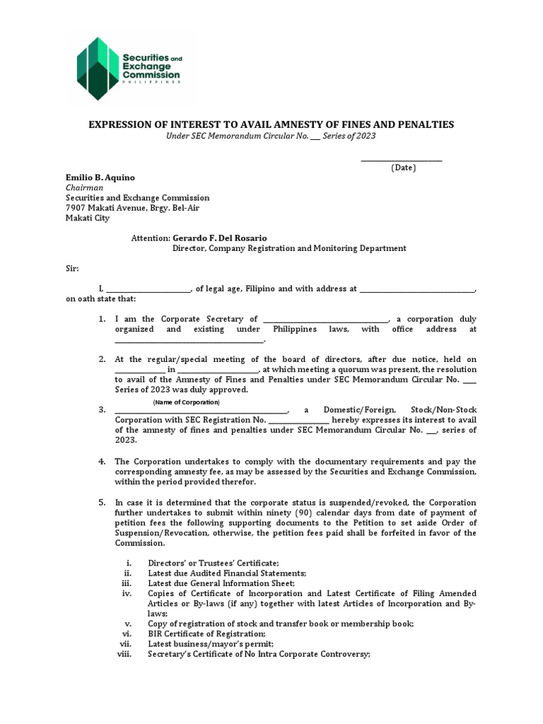 SEC Amnesty for Corporations | PDF | Board Of Directors | Affidavit
