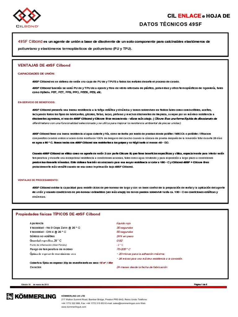 Cilbond 49SF TDS - Kommerling - En.español | PDF | Revestimiento | Agua