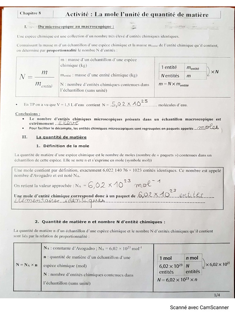Chap8 - Correction Activité - Quantité de Matière | PDF