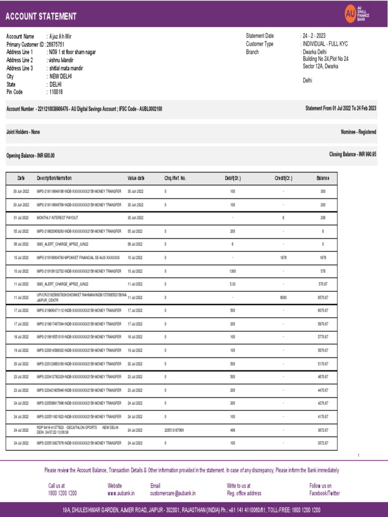 Account Statement: Ajaz Ah Mir | PDF | Debits And Credits | E Commerce