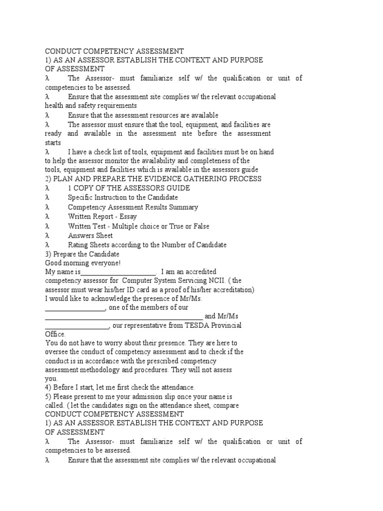 Conduct Competency Assessment | PDF | Multiple Choice | Occupational ...