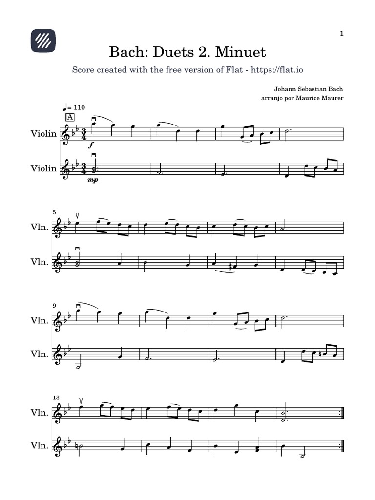 Bach Minuet 2 Violin Duet Score | PDF