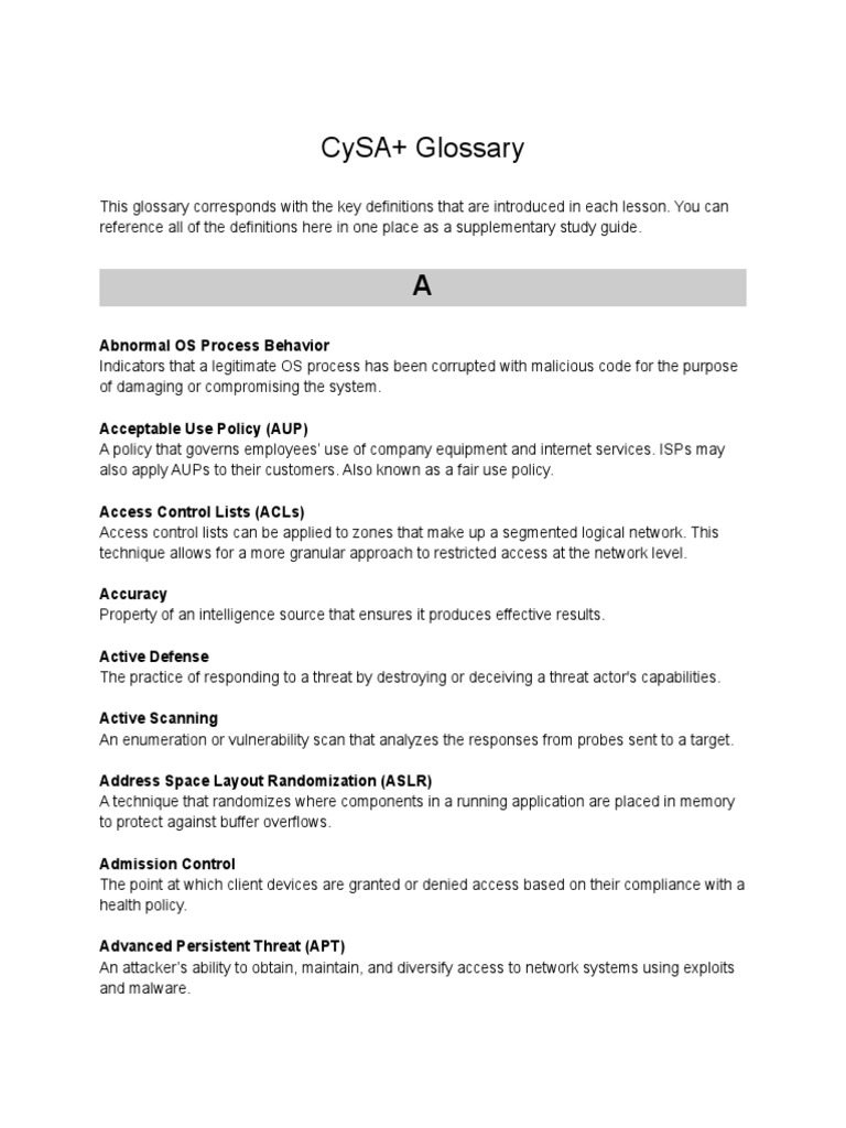 CySA Glossary | PDF | Security | Computer Security