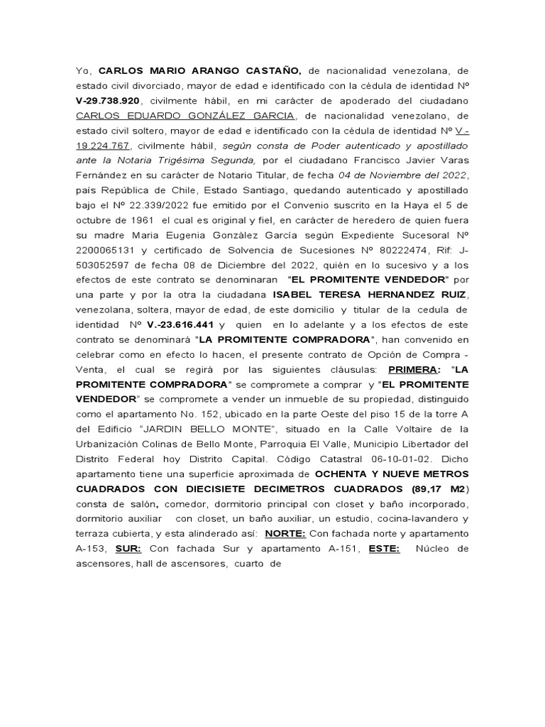 Opcion Compra Venta Aptp Isabel Teresa Hernandez | PDF