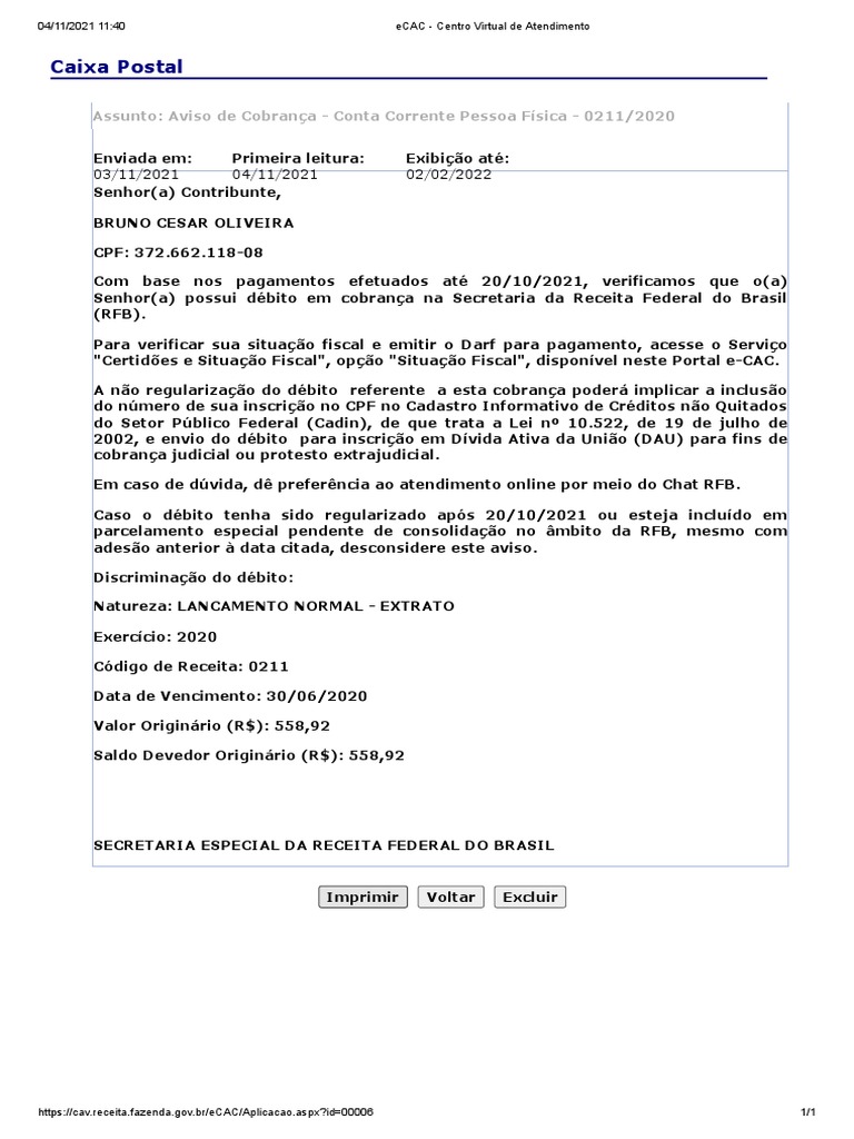 eCAC - Centro Virtual de Atendimento | PDF