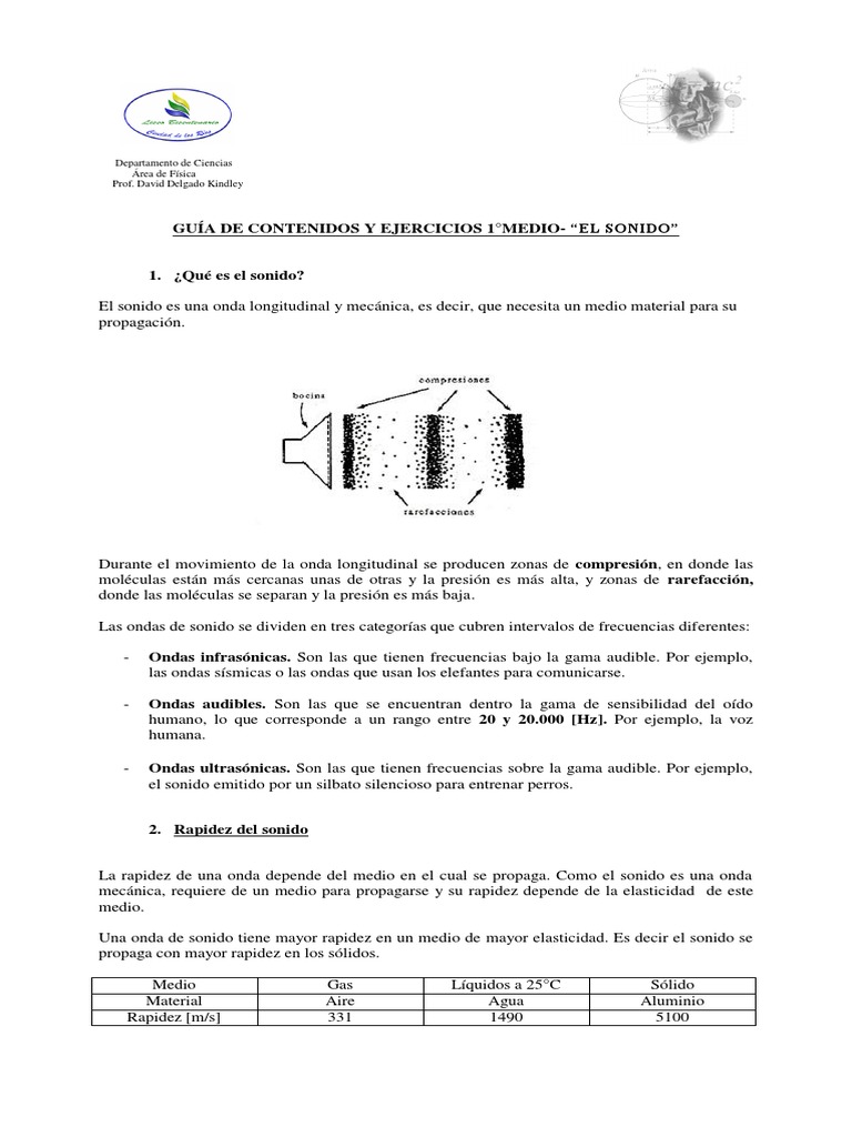 Guía de Sonido para 1° Medio: Contenidos y Ejercicios | PDF | Sonido | Oído