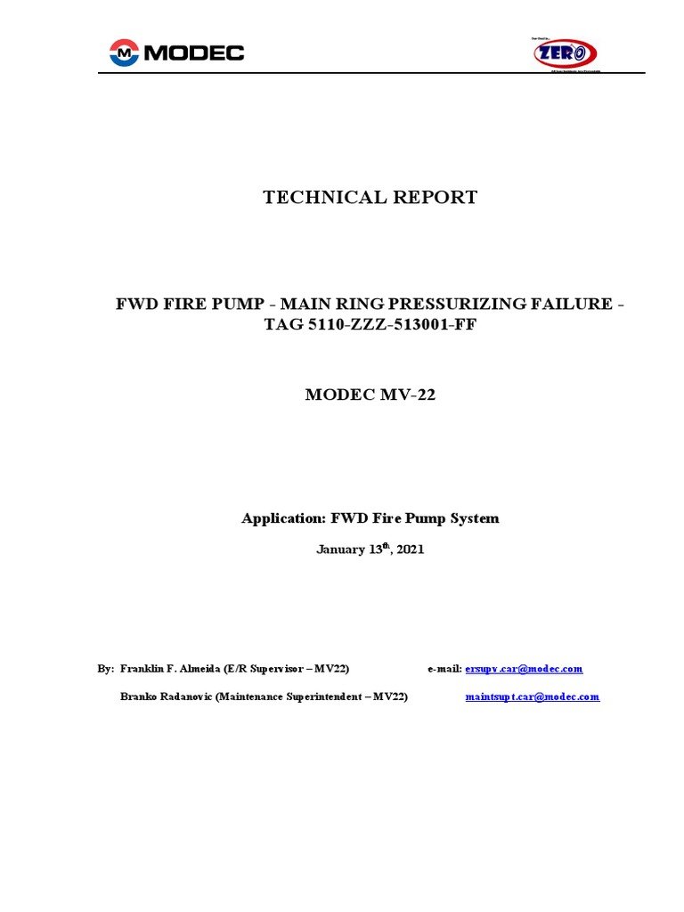 FWD Fire Pump - Main Ring Pressurizing Failure - Tag 5110-ZZZ-513001-FF ...