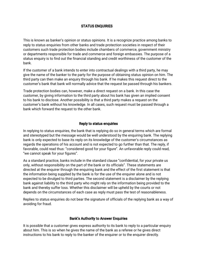 Fin 313 - Status Enquiries | PDF