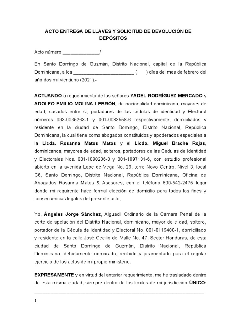 Acto Devolucion de Llaves | PDF Acto Devolucion de Llaves | PDF