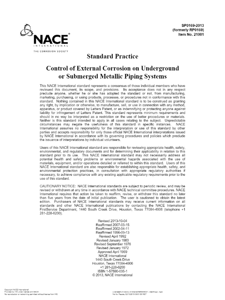 NACE SP0169 2013 Contrl of External Corrosion | PDF