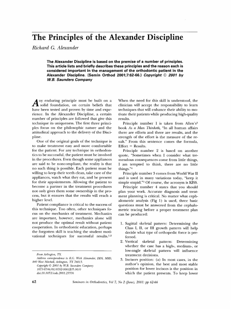 The Principles of The Alexander Discipline | PDF | Mouth | Orthodontics