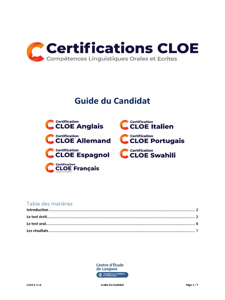 CLOE 8 3 v4 Guide Du Candidat | PDF | Phrase | Lexique