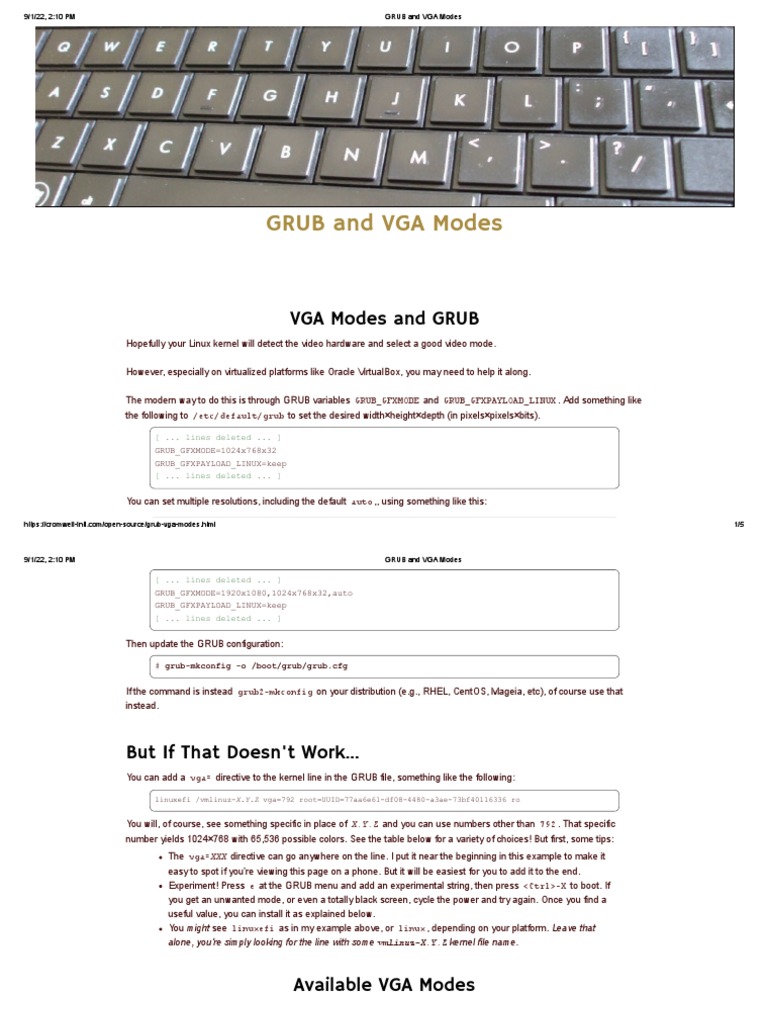 Grub and Vga Modes | Download Free PDF | Booting | System Software