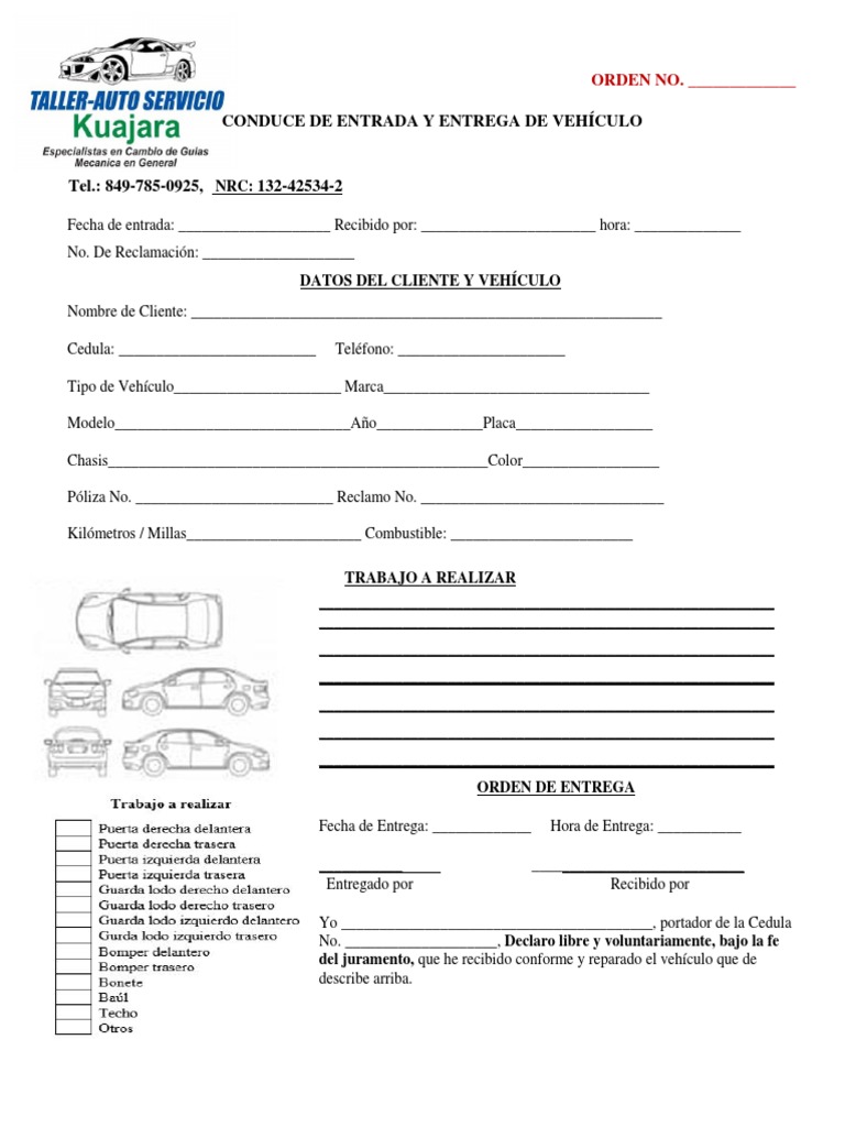 Conduce de Entrada y Entrega de Vehículo | PDF
