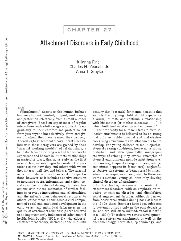 Attachment Disorders in Early Childhood: Julianna Finelli Charles H ...