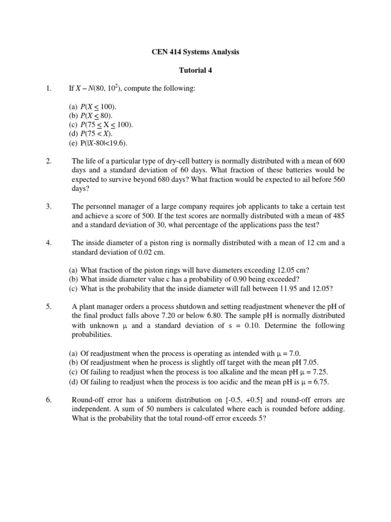CEN 414 - Tutorial 4 | PDF | Standard Deviation | Normal Distribution