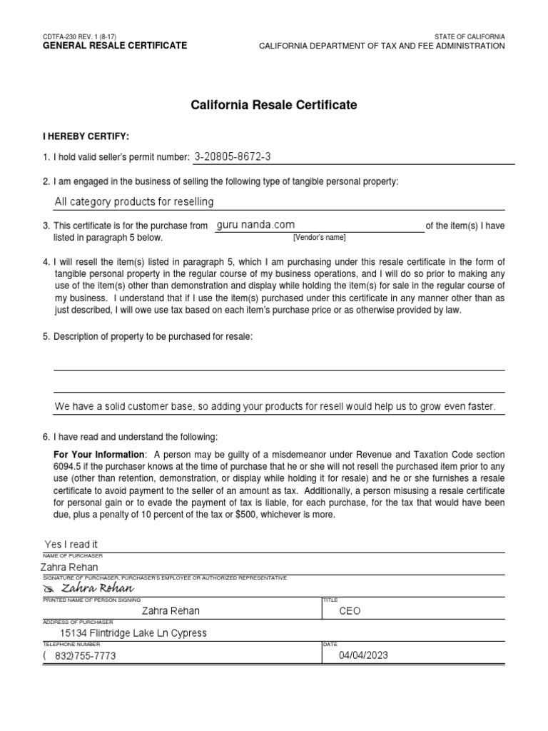 Customers Resale Certificate 2022 | PDF | Taxes | Use Tax