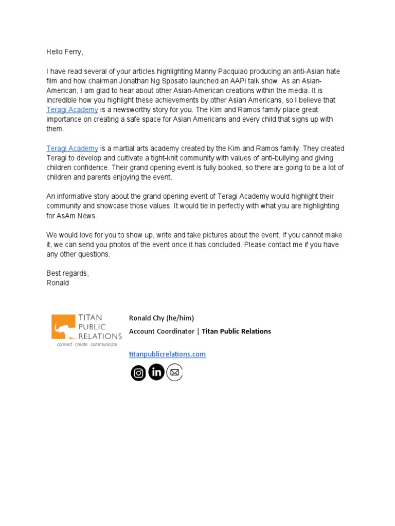 Pitch Letter Grand Opening - Ferry Baylon | PDF