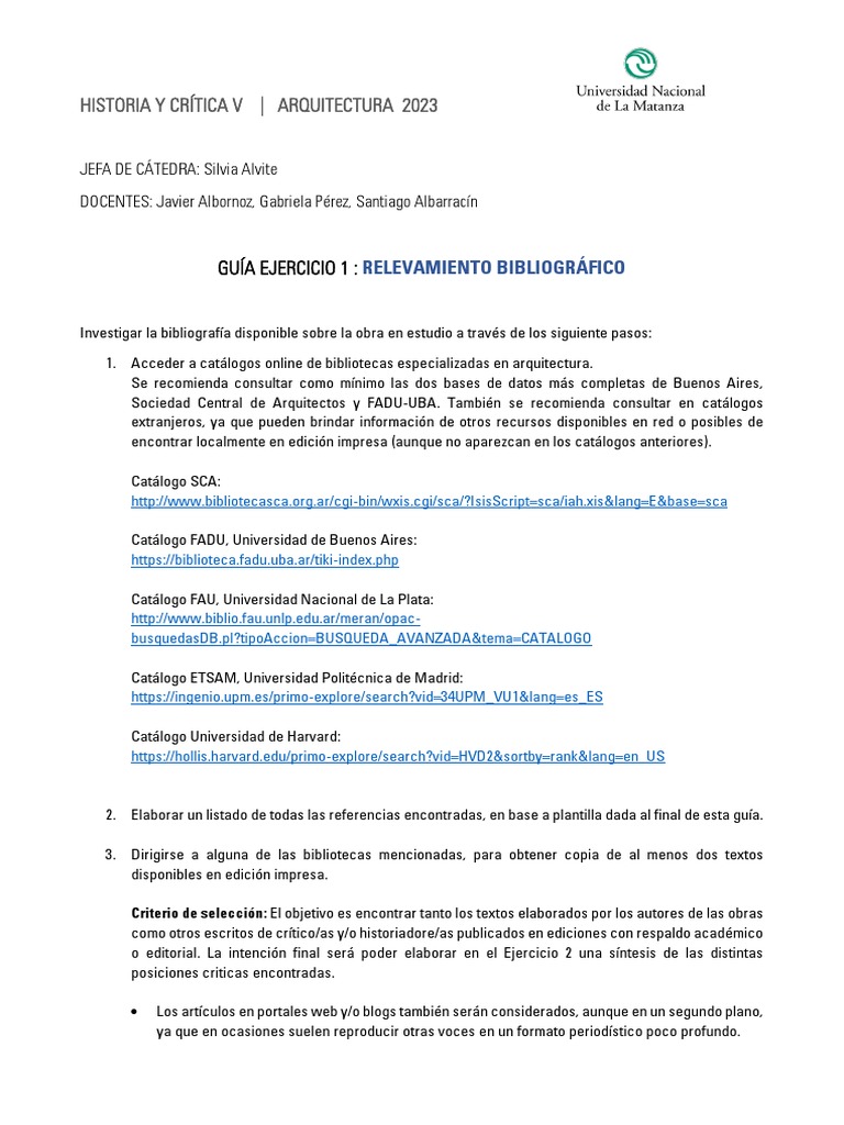 GUIA EJERCICIO 1 - HyC V 2023 | PDF | Bibliografía | Publicación
