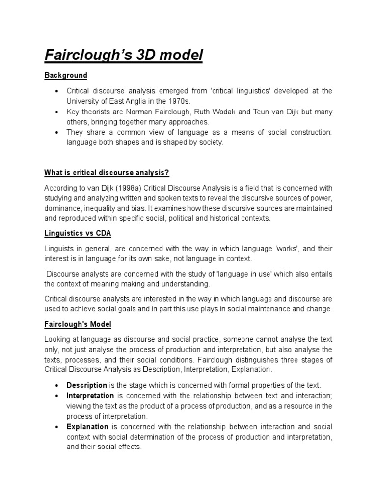 Fairclough's 3D Model: Background | PDF | Cognitive Science | Communication