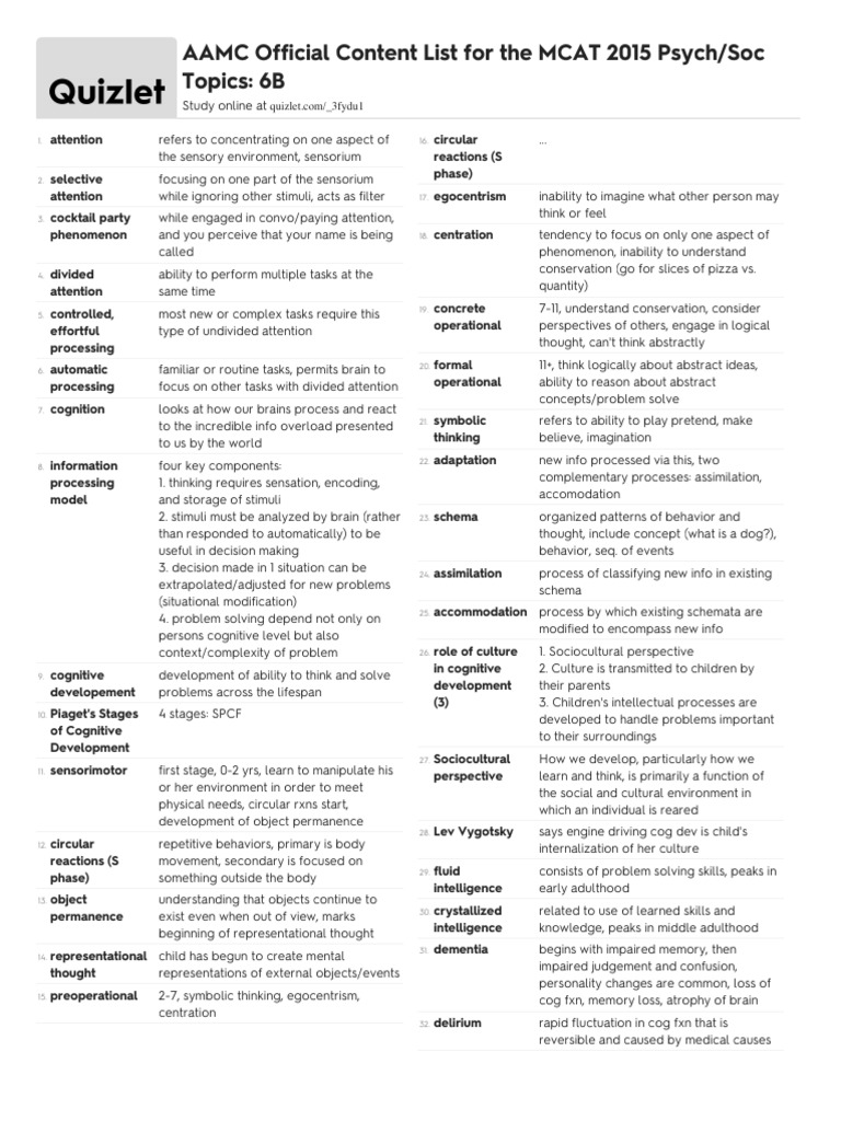 MCAT Quizlet AAMC Psych:soc-6b | PDF | Sleep | Recall (Memory)