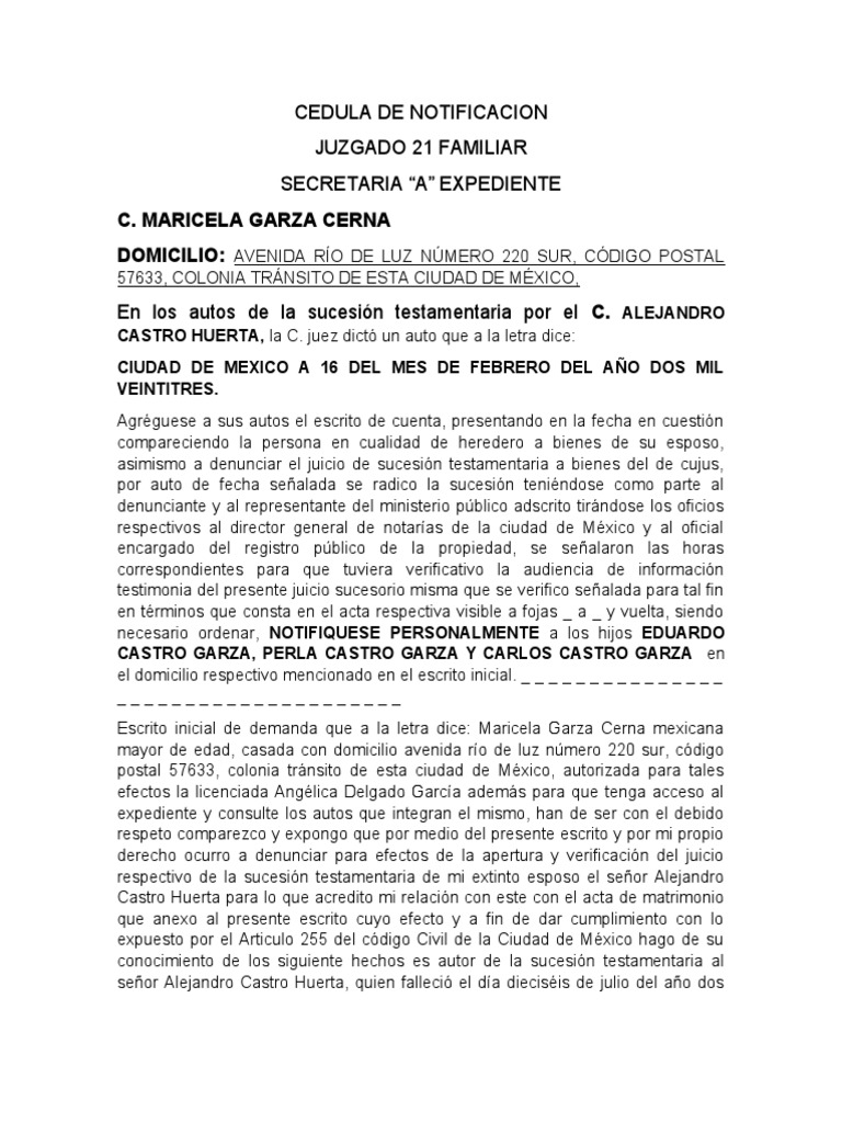 Cedula de Notificacion | PDF | Gobierno | Justicia