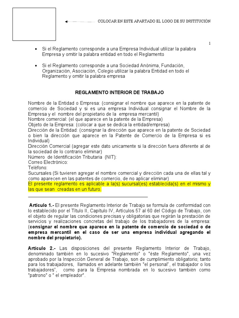 Modelo Reglamento Interior de Trabajo | PDF | Salario | Derecho laboral