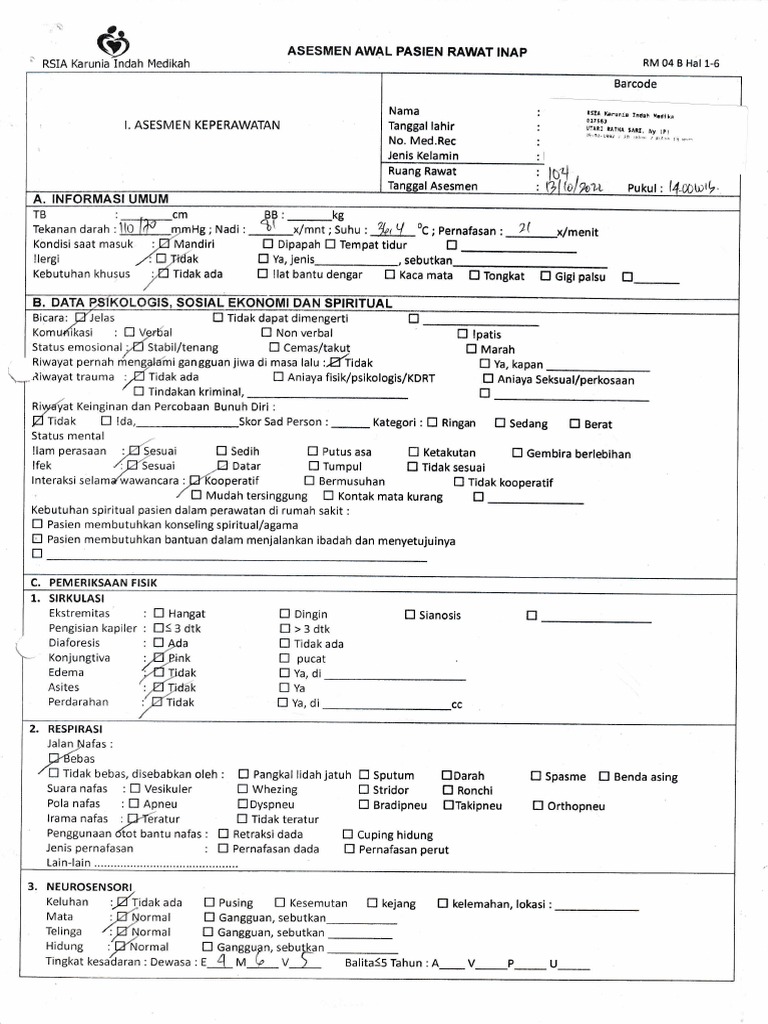 Assesmen Awal (Skrining Ranap) | PDF