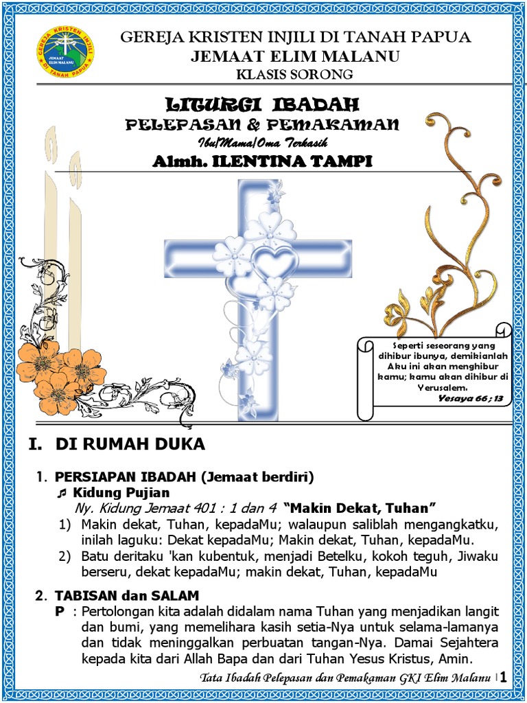 LITURGI IBADAH PEMAKAMAN Almh. Ibu ILENTINA TAMPI | PDF