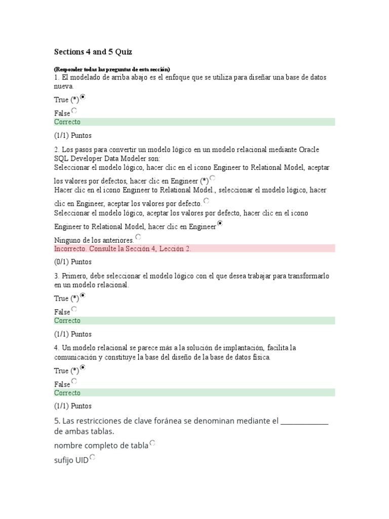 Sections 4 and 5 Quiz | PDF | SQL | Gestión de datos