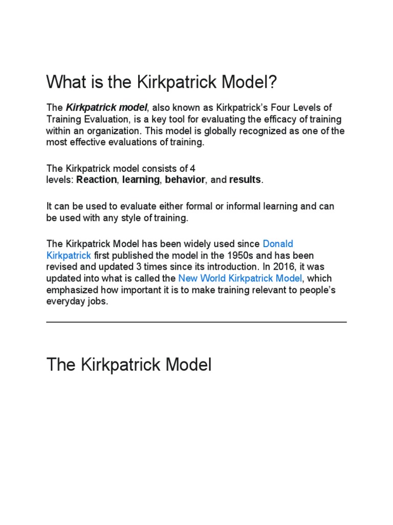 Kirkpatrick Model | PDF | Learning | Educational Assessment