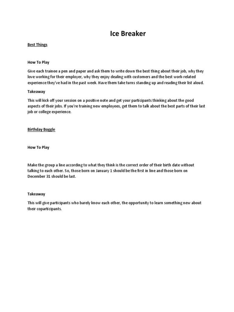 Ice Breaker and Exercises | Download Free PDF | Communication | Body ...