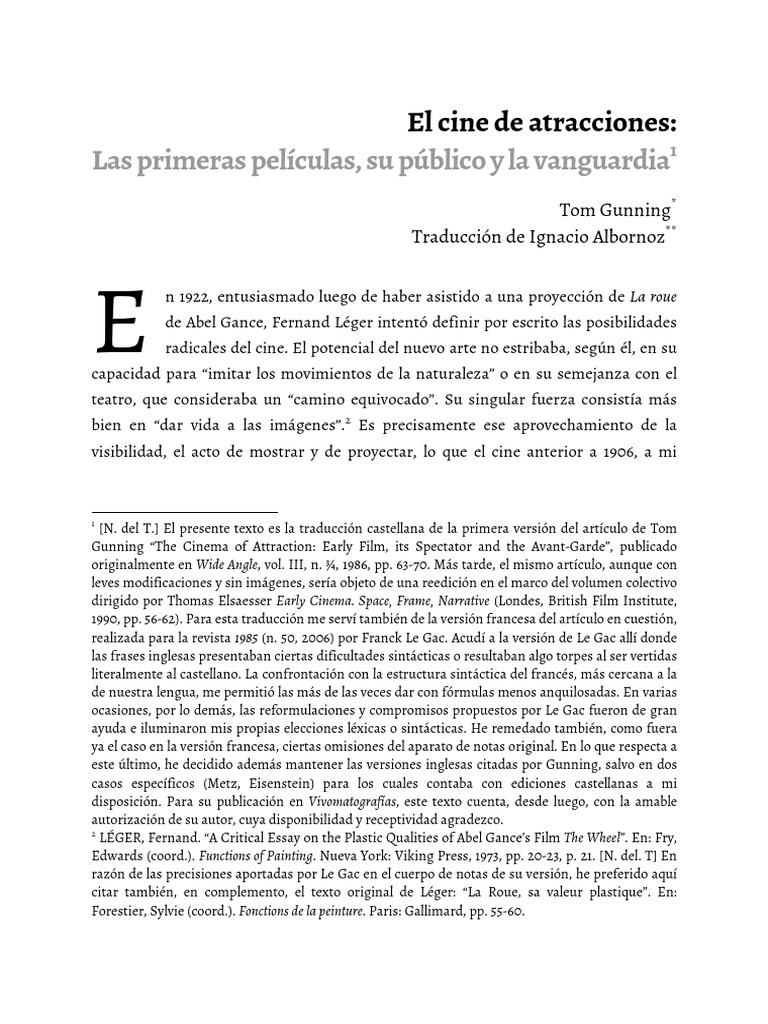 Gunning - El Cine de Atracciones | PDF | Parque de atracciones | Erotismo