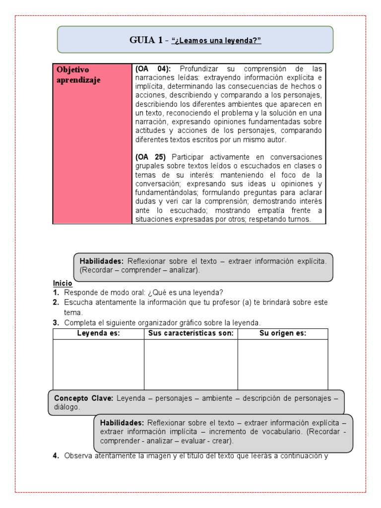 GUIA 1 - "¿Leamos Una Leyenda - " | PDF