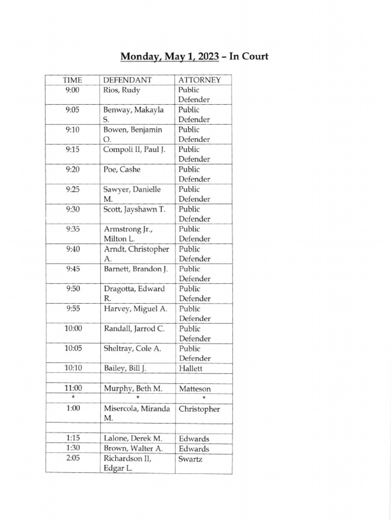 Jefferson County Court Schedule | PDF